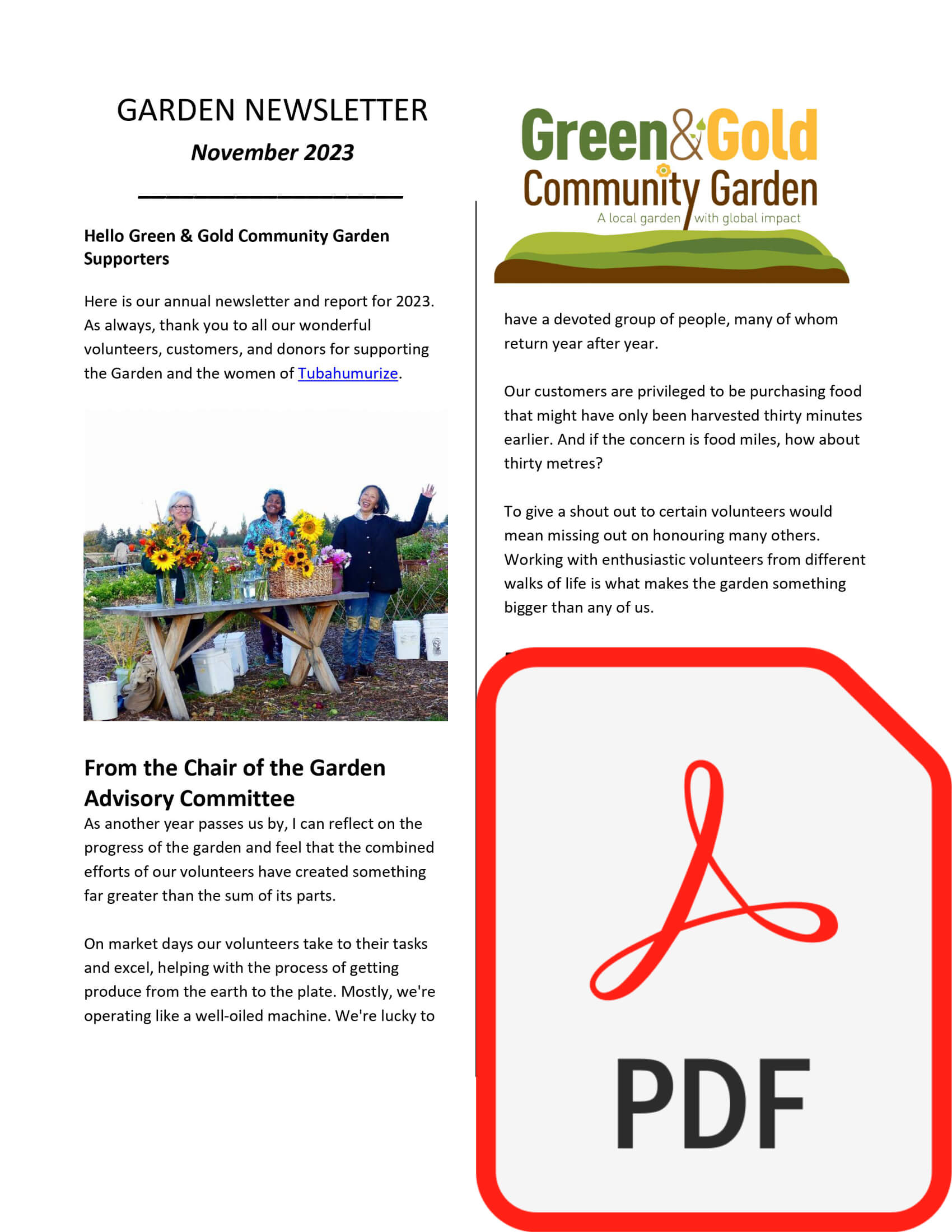 Green & Gold Garden Annual Newsletter 2023 | Green & Gold Garden